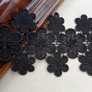 Black Lace Fabric Trim, Venise Lace Applique, Black Flower Petal Trim ...