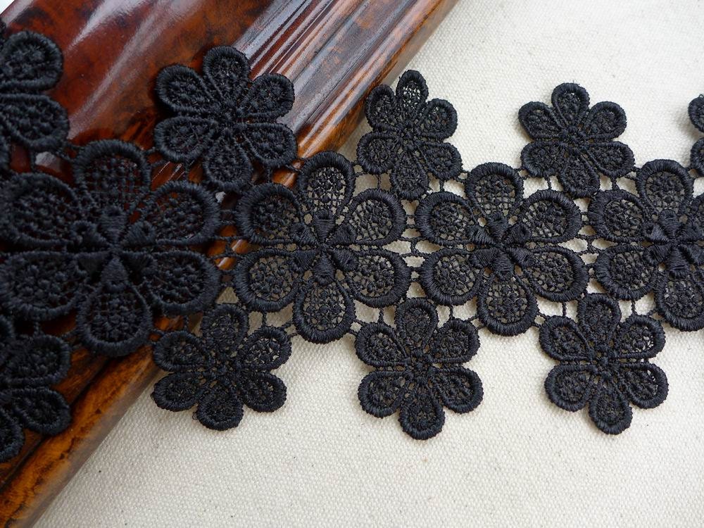 Black Lace Fabric Trim Venise Lace Applique Black Flower | Etsy