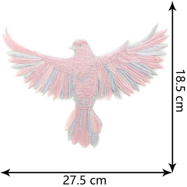 11'' Large Dove Patch in White / Pink / Black, Huge Flying Bird Patch ...