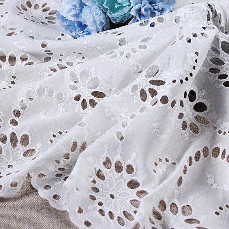 Cotton Eyelet Flower Fabric Hollowed Eyelets Fabric Scallop Etsy