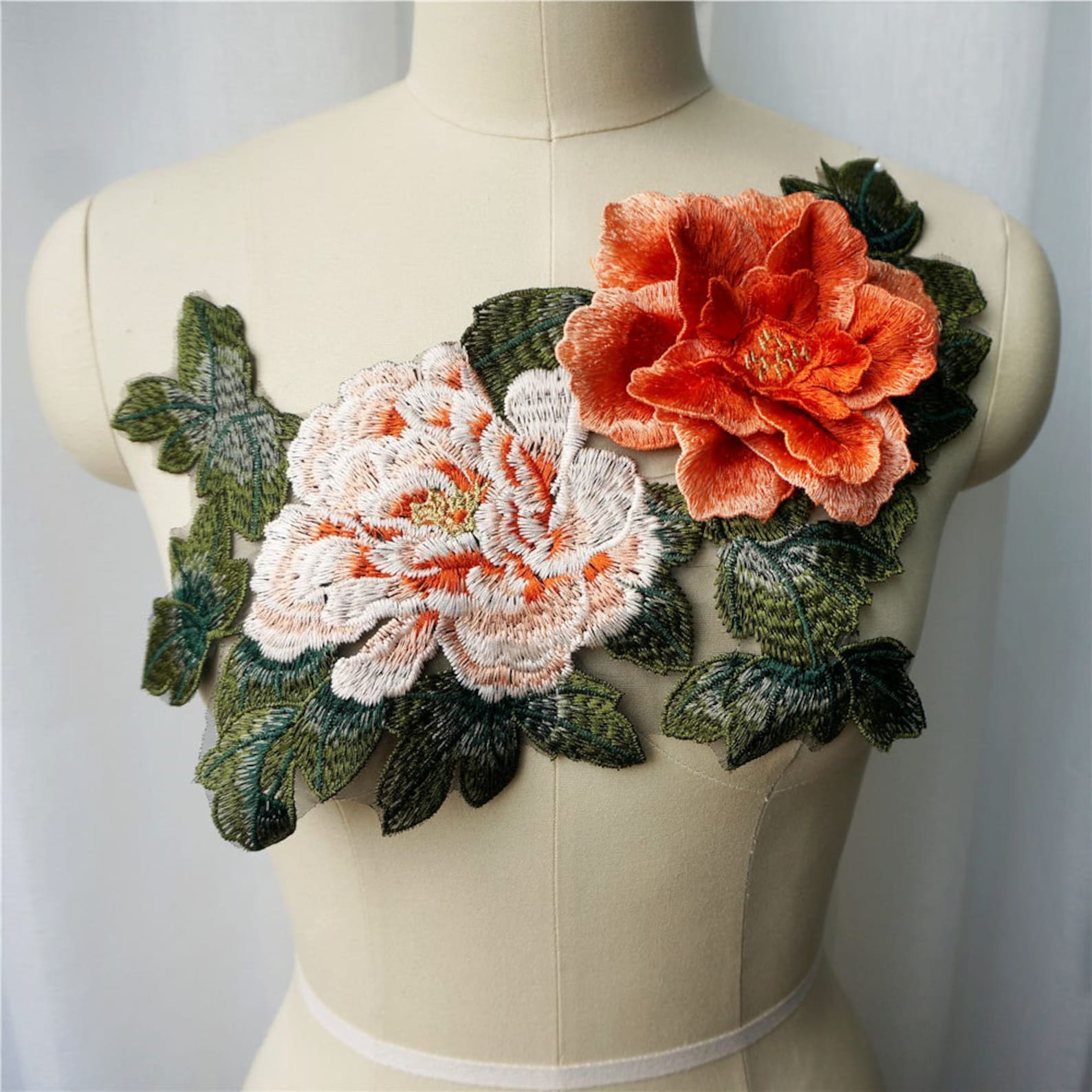 3D Embroidery Lace Applique, 4 Layers Blooming Flower Bodice Applique ...