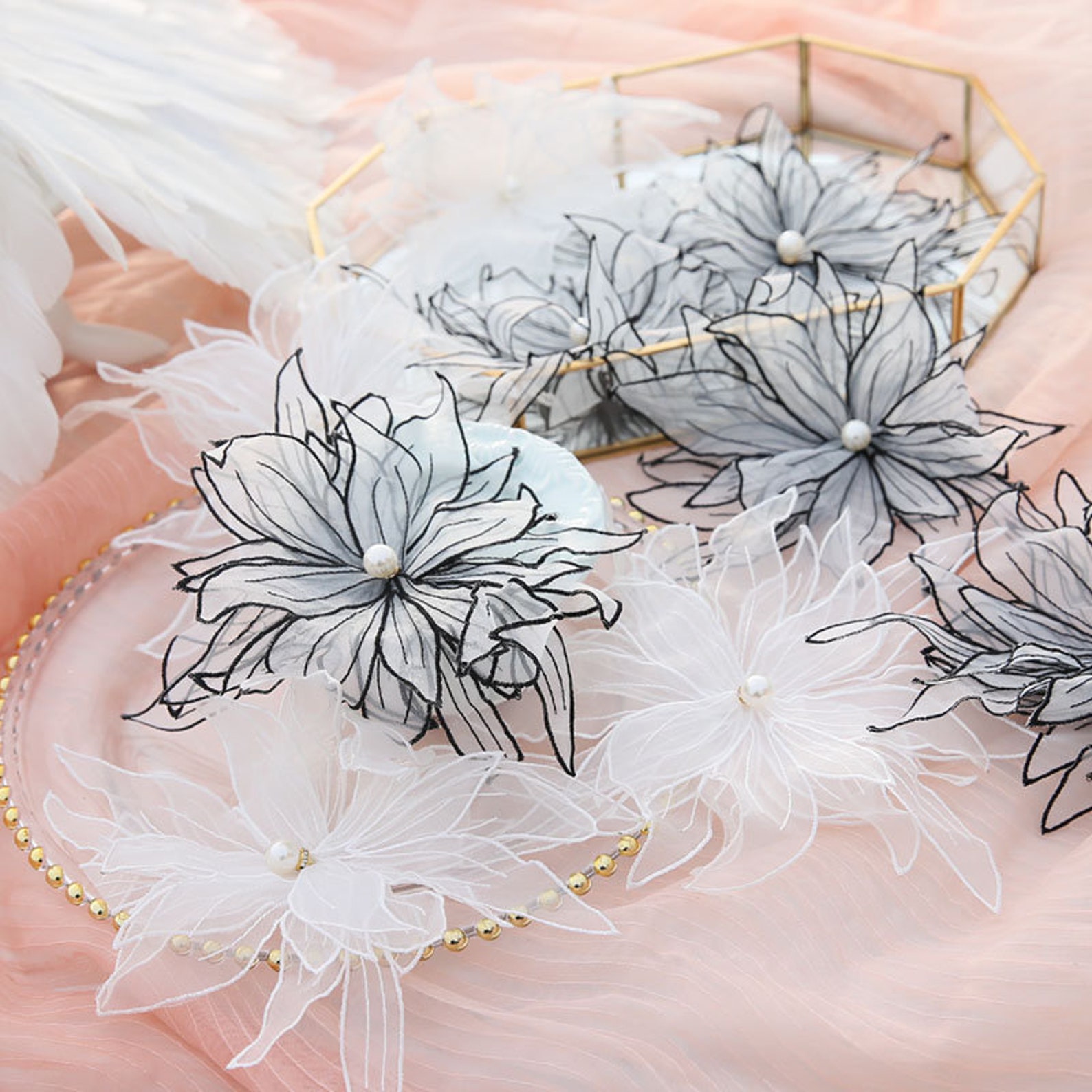 Large Organza Flowers in off White, Multi Layers Flower Applique ...