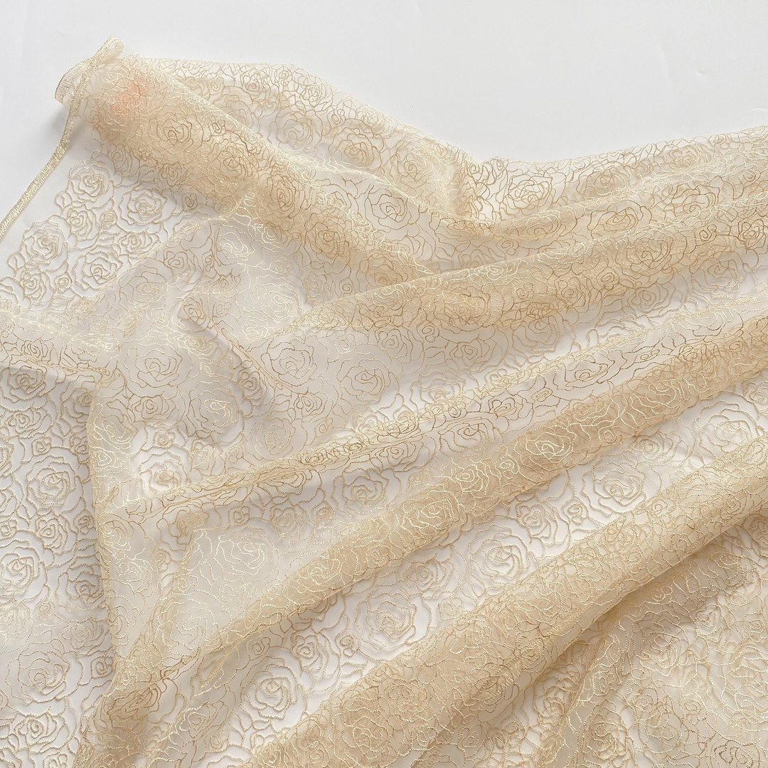Venice Rose Embroidery Tulle Lace Fabric, Blooming Champagne Rose ...