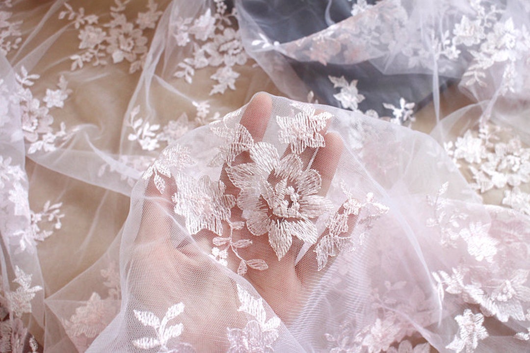 Soft Pink Wedding Lace Fabric, Baby Pink Flroal Embroidery Lace Fabric ...