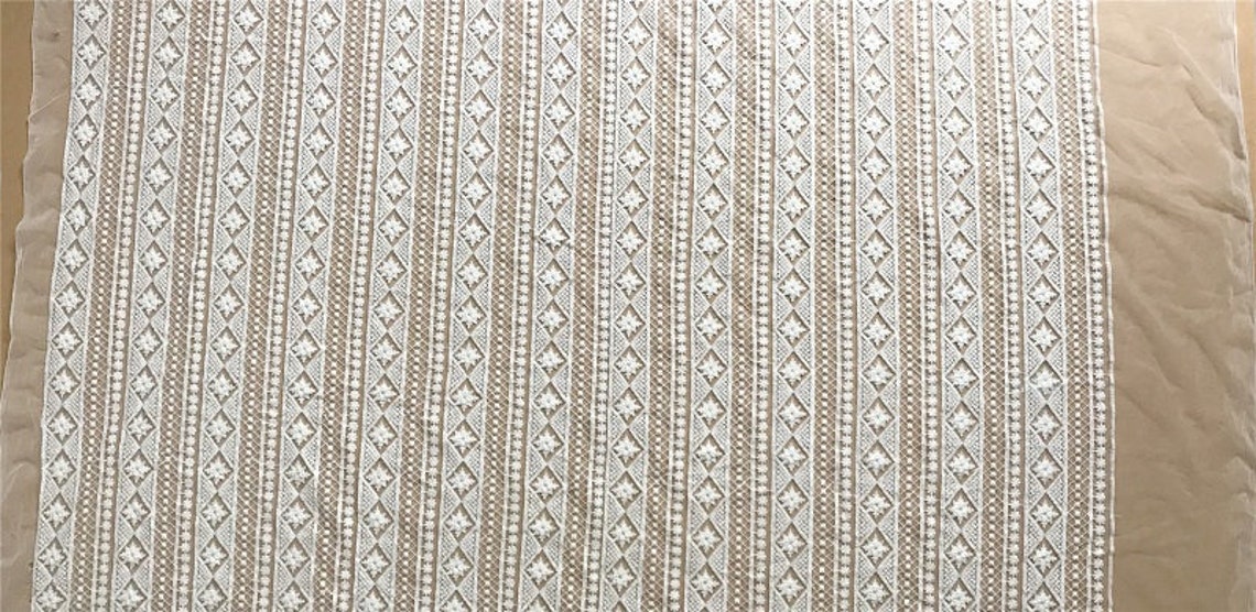 Chic Cotton Geometric Embroidered Fabric Soft Tulle Fabric | Etsy