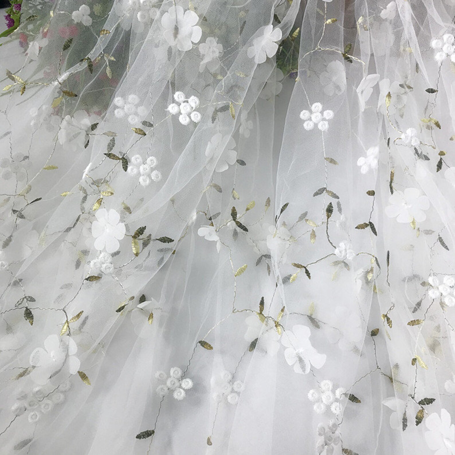 Soft 3D Floral Overlay Tulle Lace Fabric Colorful Embroidery | Etsy