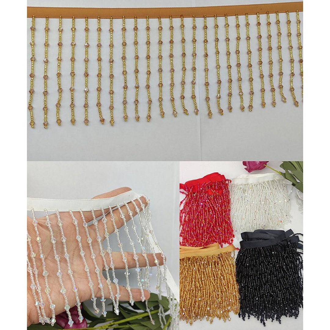 Long Frinege Beaded Tassel Trim, Dangling Ribbon Trim for DIY Crafts ...