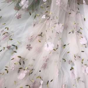 Soft 3D Floral Overlay Tulle Lace Fabric, Colorful Embroidery Floral ...