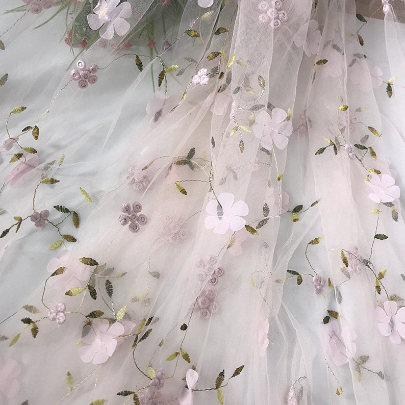 Soft 3D Floral Overlay Tulle Lace Fabric Colorful Embroidery | Etsy