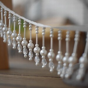 Dangling Ivory White Pearls Beaded Trim, Tassel Trim, Acrylic Beads ...