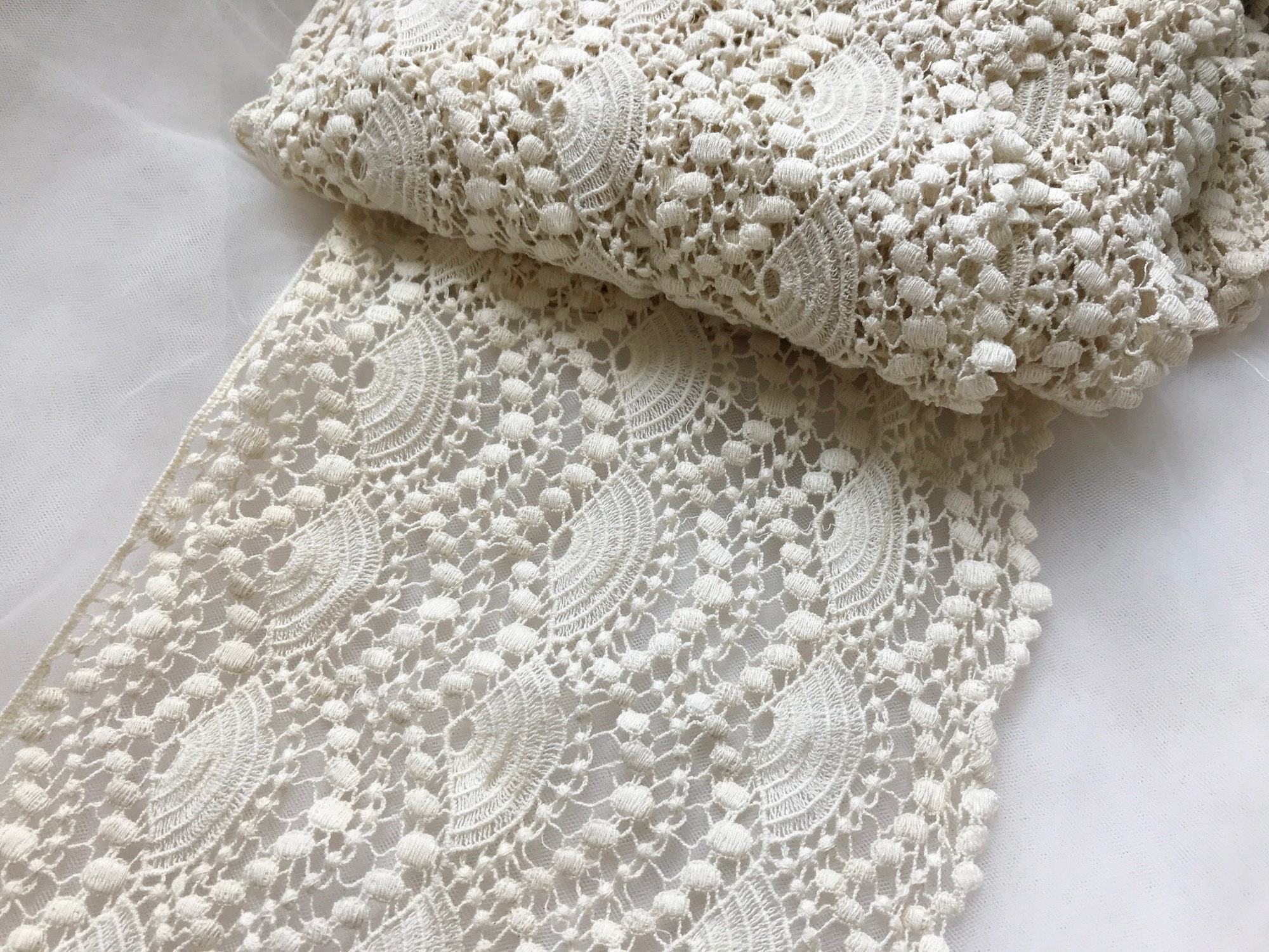 Scalloped Cotton Lace, Retro Style Beige Hollow Out Lace Trim, Wave ...
