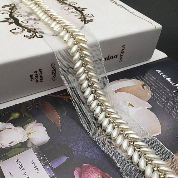 Gorgeous Ivory Pearls Beaded Trim Crystal Beaded Shiny Trim - Etsy