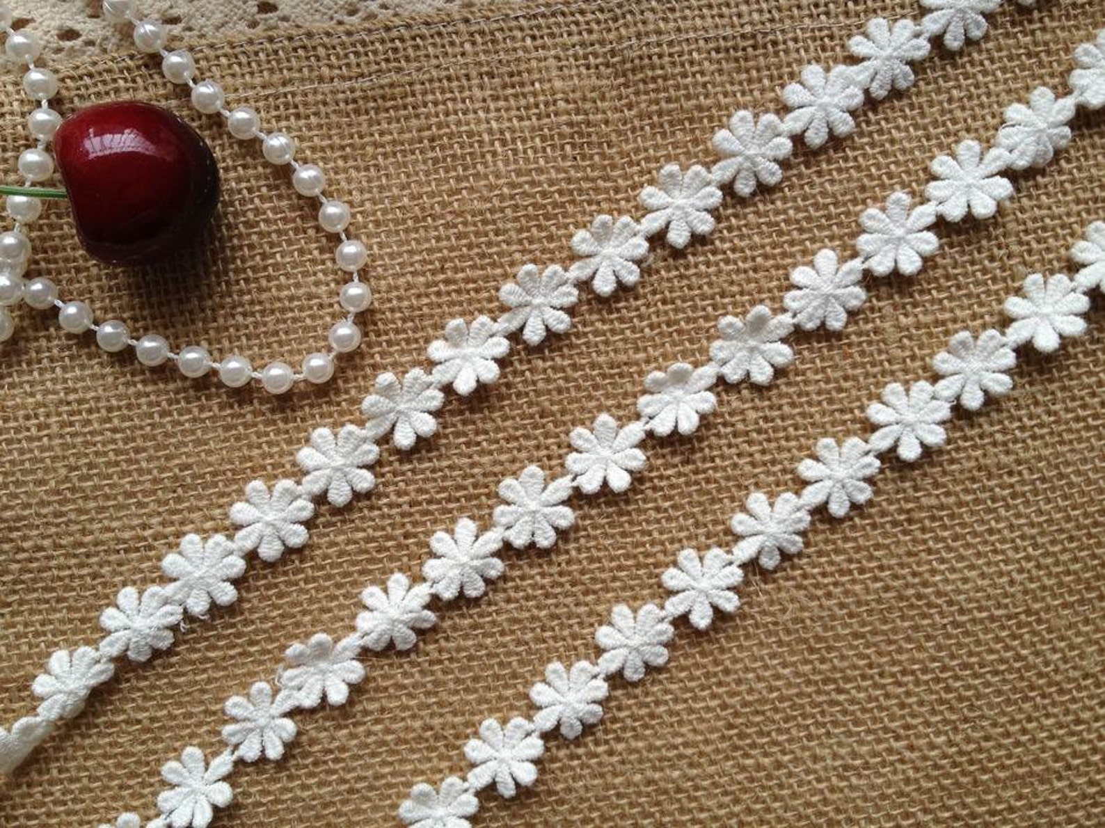 Off White Cotton Lace Trim Lovely Daisy Flower Trim For | Etsy