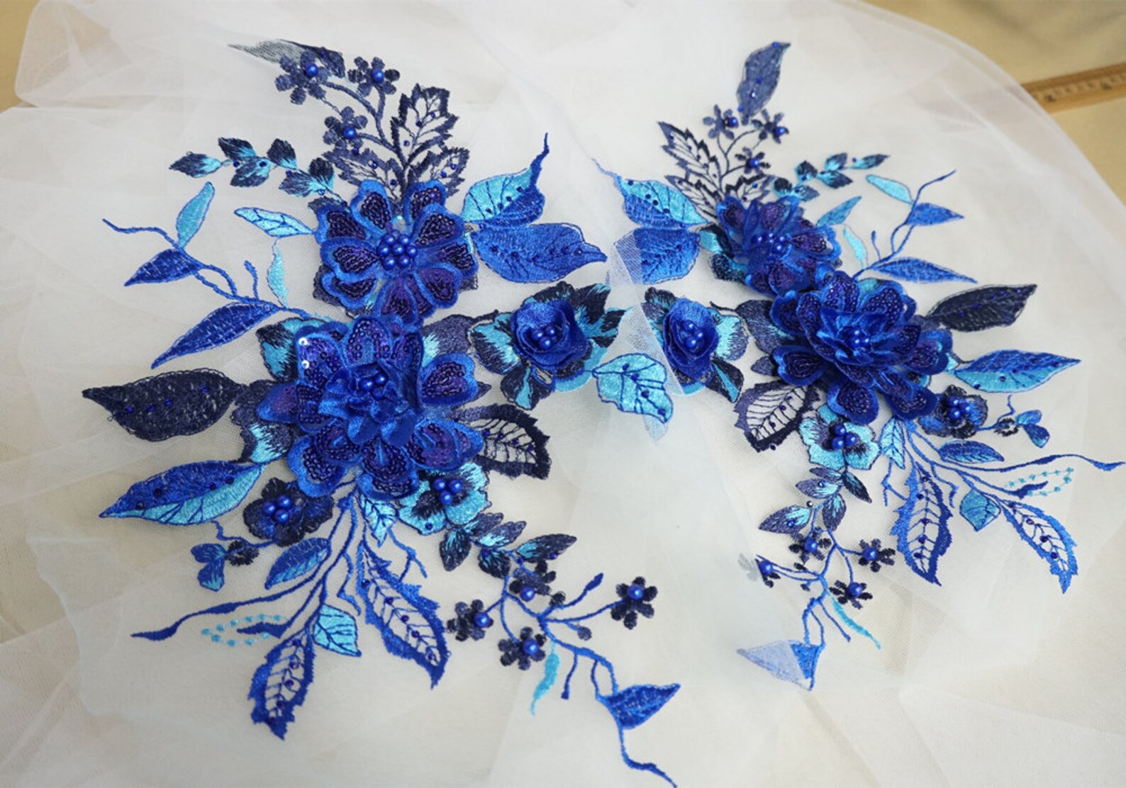 Royal Blue Applique Beaded Lace Applique 3D Bridal Lace | Etsy