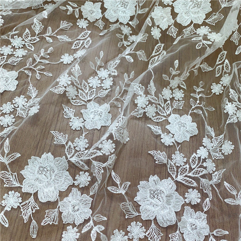 Lux Embroidery Floral Overlay Lace Fabric Stunning Clear | Etsy