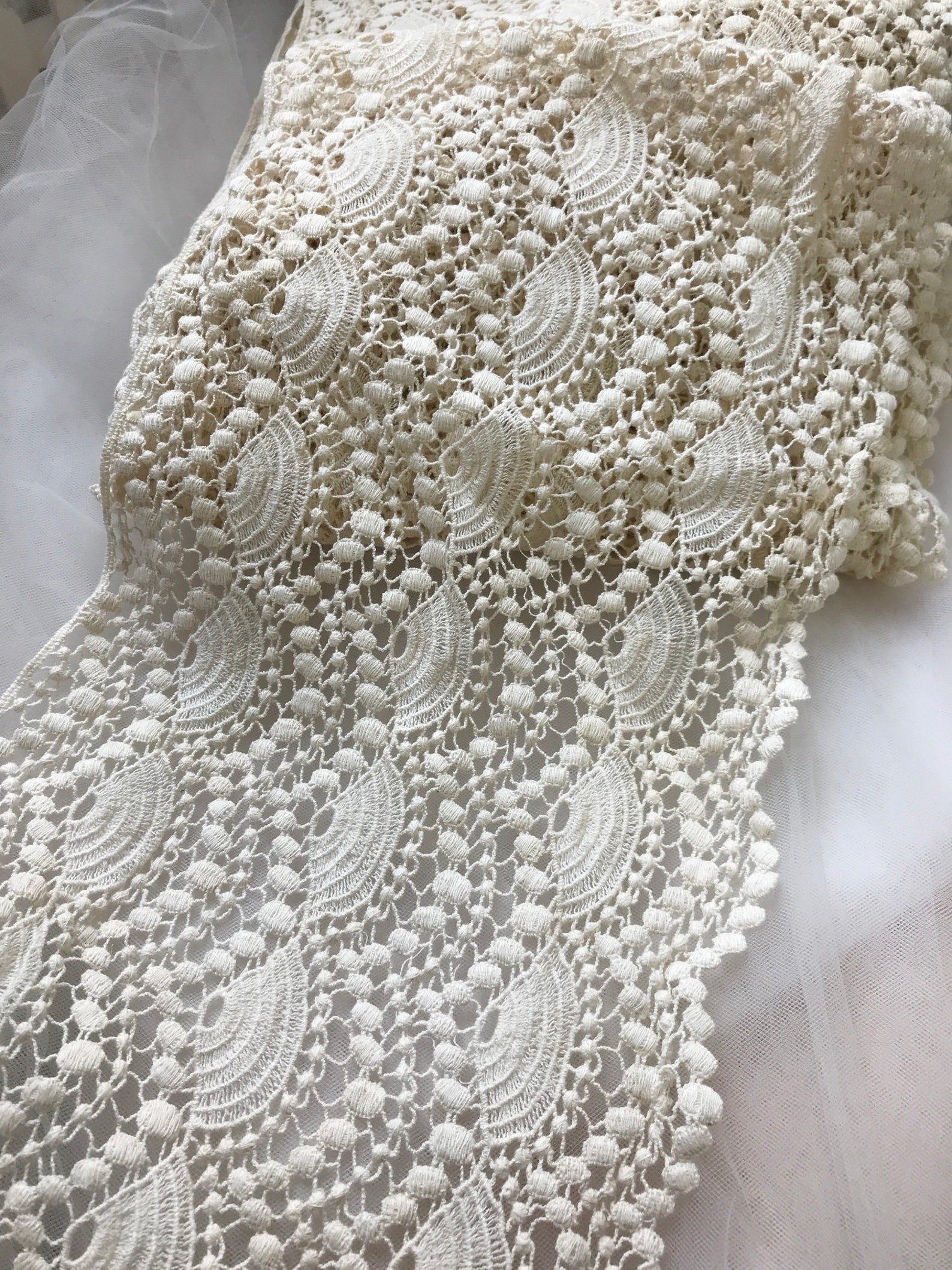 Scalloped Cotton Lace, Retro Style Beige Hollow Out Lace Trim, Wave ...