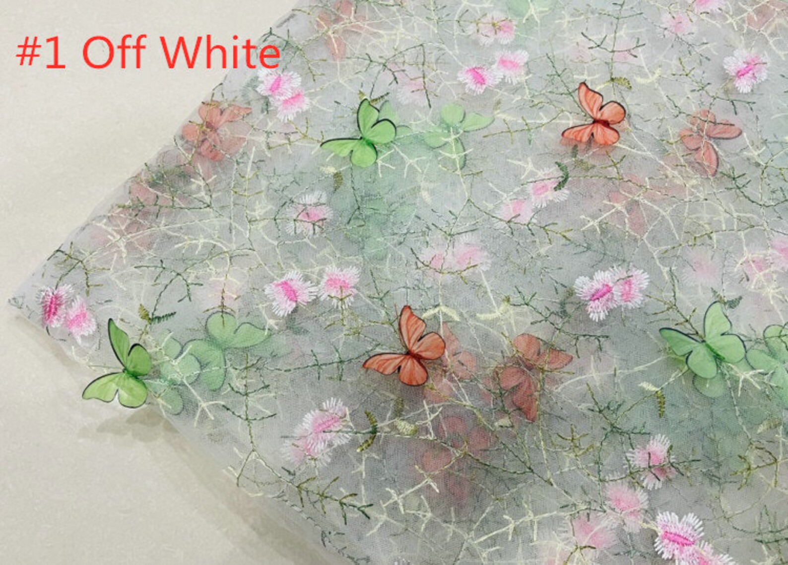 Colorful 3D Butterflies Overlay Tulle Lace Fabric, Soft Embroidery ...