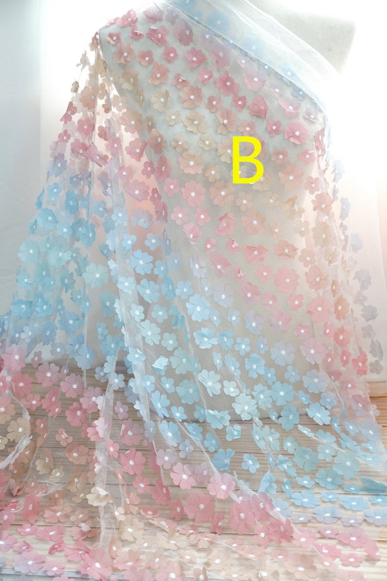 3D Ombre Floral Overlay Tulle Lace Fabric Colorful Fairy | Etsy