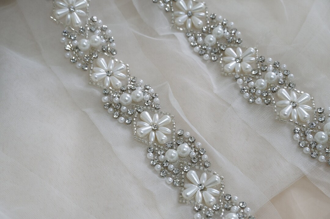 Heavy Beading Mesh Lace Trim, Beading Rhinestones Bridal Sashes ...