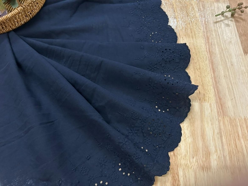 Wide Navy Embroidery Floral Cotton Lace Trim, Eyelets Circle Flower ...