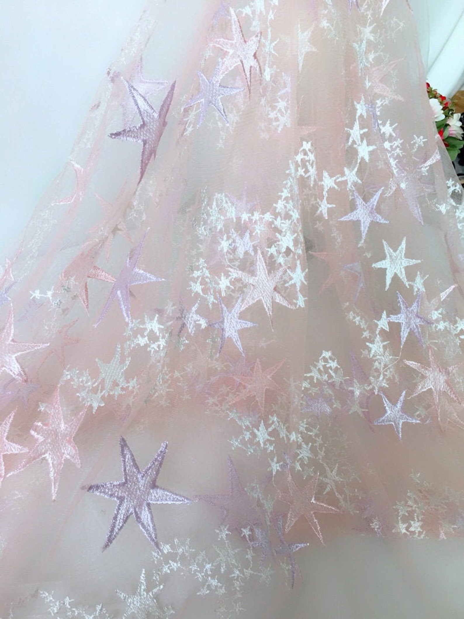 Star Pattern Fabric Embroidered Tulle Fabric Illusion Gowns | Etsy