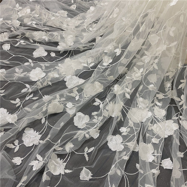 Long Leaf Flower Overlay Embroidery Tulle Fabric Stunning | Etsy