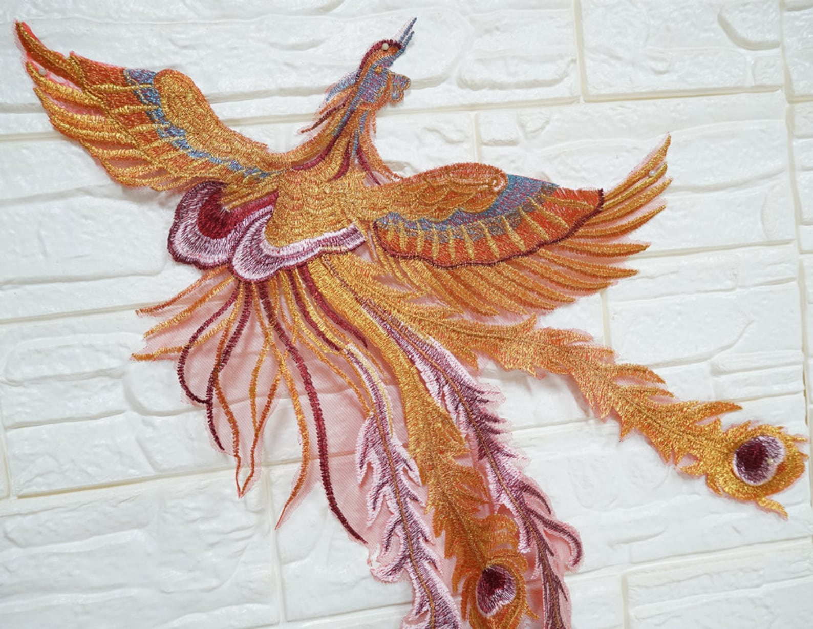 Big Phoenix Tulle Lace Applique, Colorful Sew on Patch, Embroidery ...