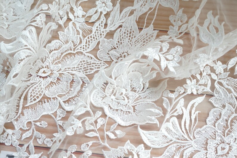 Lux Embroidery Floral Overlay Lace Fabric Large Flower - Etsy