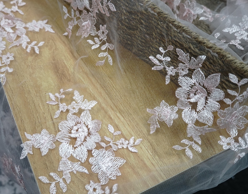 Soft Pink Wedding Lace Fabric Baby Pink Flroal Embroidery - Etsy