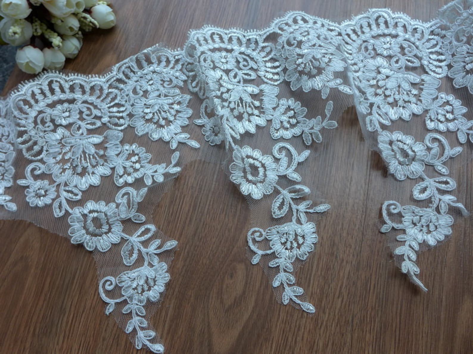 Alencon Lace Trim, Royal Blue Trim, Corded Embroidery Flower Lace ...