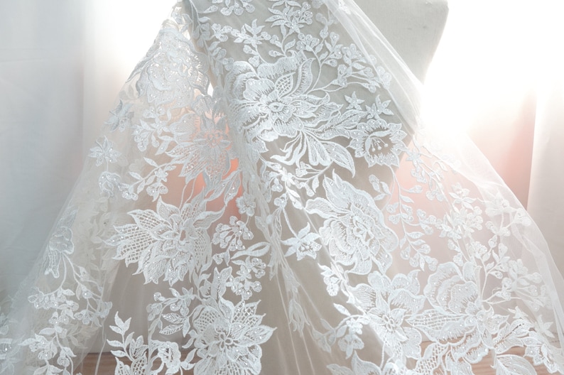 Lux Embroidery Floral Overlay Lace Fabric Large Flower | Etsy