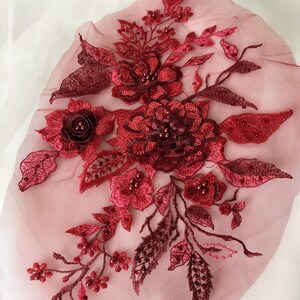 Dark Red Lace, Beaded Lace Applique, Rhinestone and Sequins Applique ...