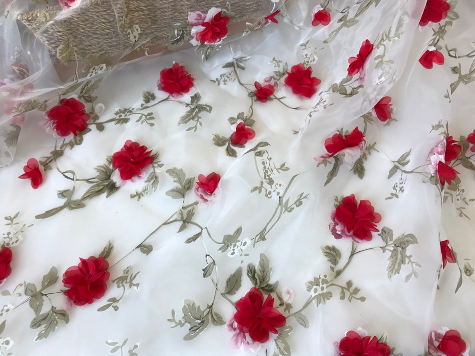 3D Flower Chiffon Fabric Organza Lace Fabric With 3D Rosette - Etsy UK