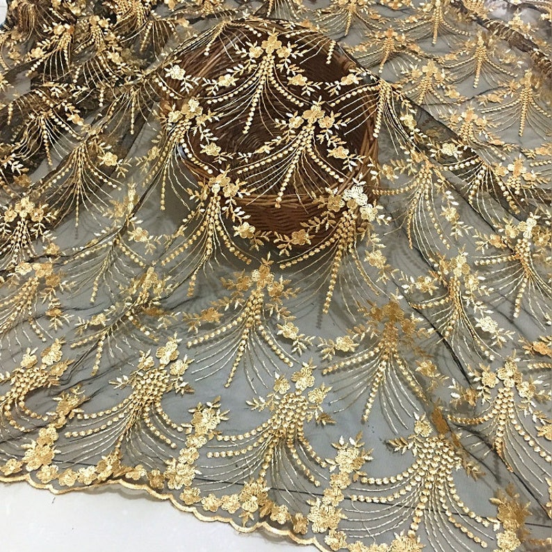 Gold Lace Fabric Champagne Bridal Lace Gold Floral Etsy
