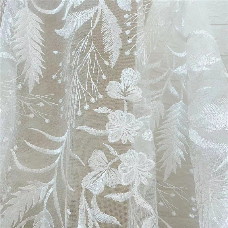Gorgeous Floral Embroidery Lace Fabric Leaf Overlay Tulle - Etsy