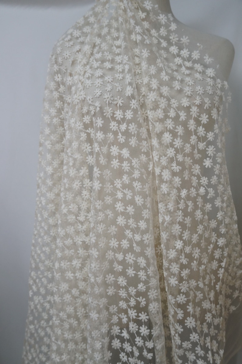 Soft Beige Daisy Floral Tulle Fabric Dense Embroidered Daisy | Etsy