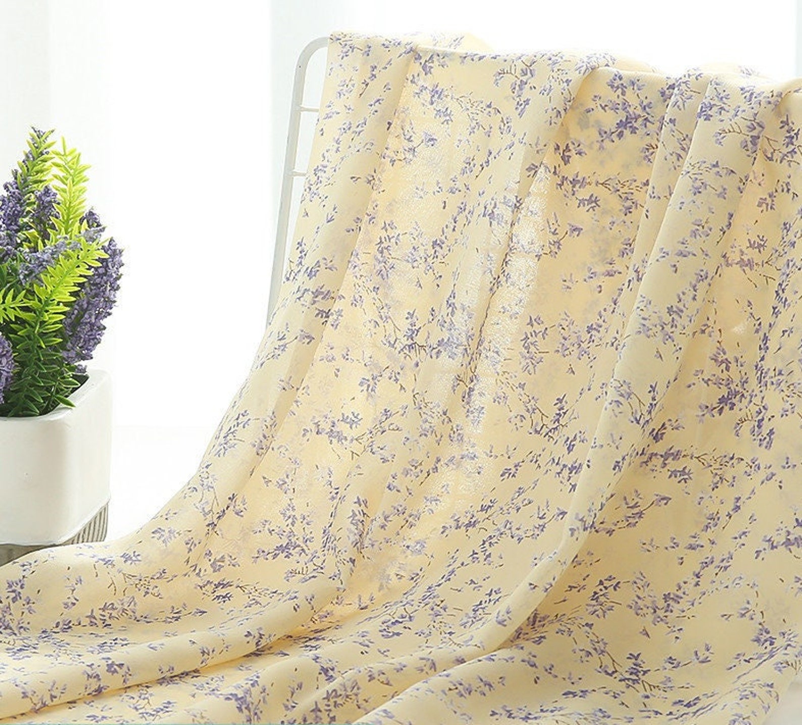 Wild Flowers Overlay Chiffon Fabric, Breathable Soft Fabric for Summer ...