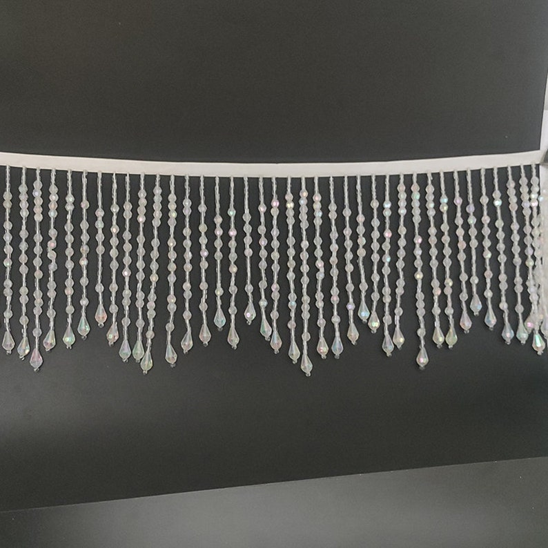 Dangling Crystal Beaded Trim, Tassel Lace Trim, Ombre Beads Fringe Trim ...