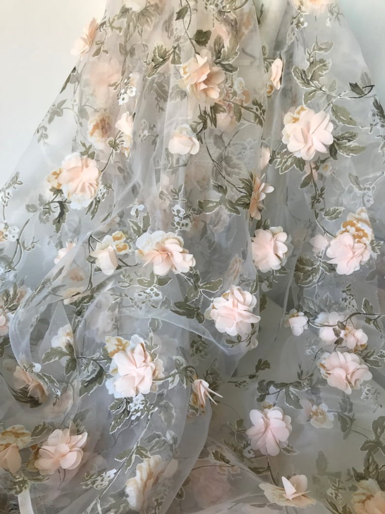 3D flower chiffon fabric organza lace fabric with 3D rosette | Etsy