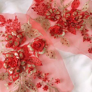 Dark Red Lace Beaded Lace Applique Rhinestone and Sequins - Etsy