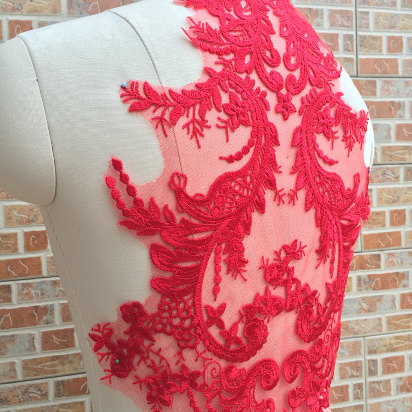 RED Applique, Large Lace Applique, Back Applique Trim, Red Venice Lace ...