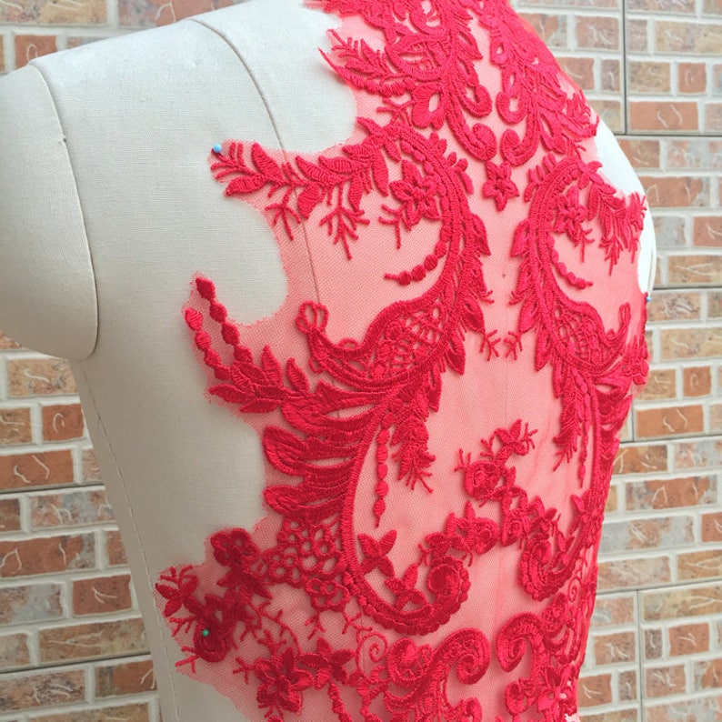 RED Applique, Large Lace Applique, Back Applique Trim, Red Venice Lace ...