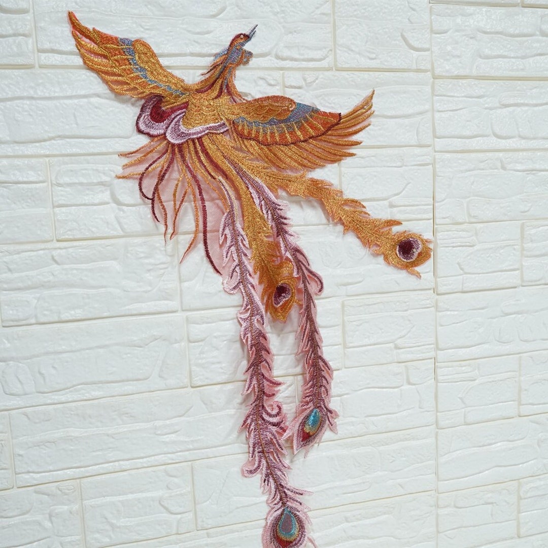 Big Phoenix Tulle Lace Applique, Colorful Sew on Patch, Embroidery ...