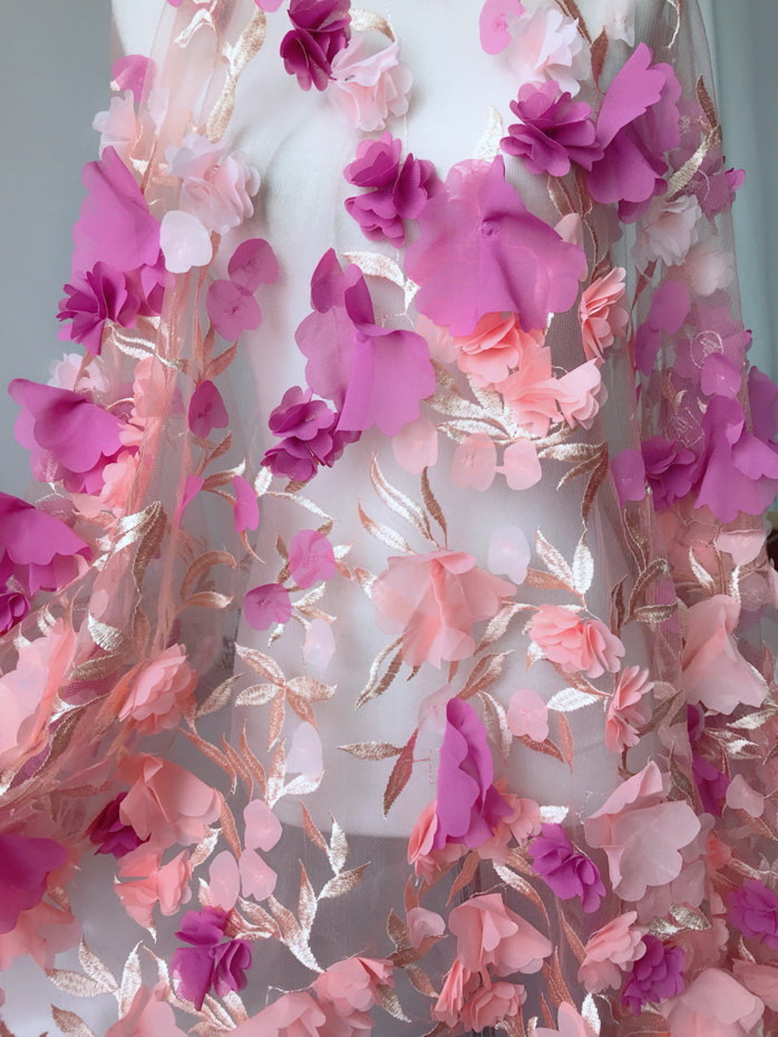 Delicate 3d Chiffon Flower Applique on Soft Tulle Fabric for Evening ...
