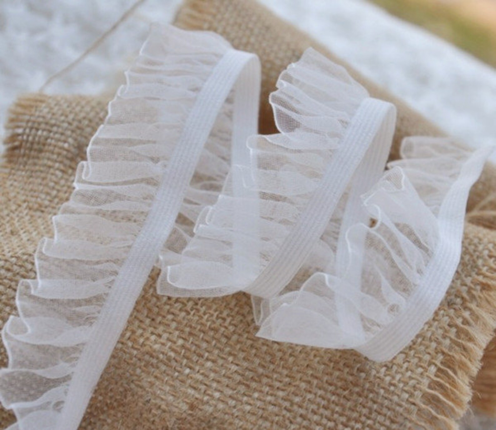 White Tulle Ruffled Elastic Stretch Lace Trim Pleated Trim - Etsy