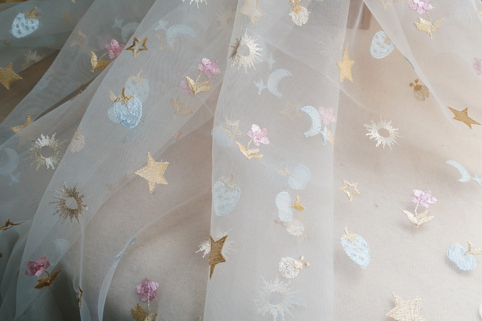 Colorful Embroidered Mesh Fabric Fantasy Galaxy Mesh Lace - Etsy