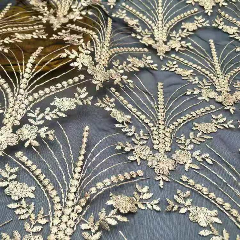 Gold Lace Fabric Champagne Bridal Lace Gold Floral - Etsy