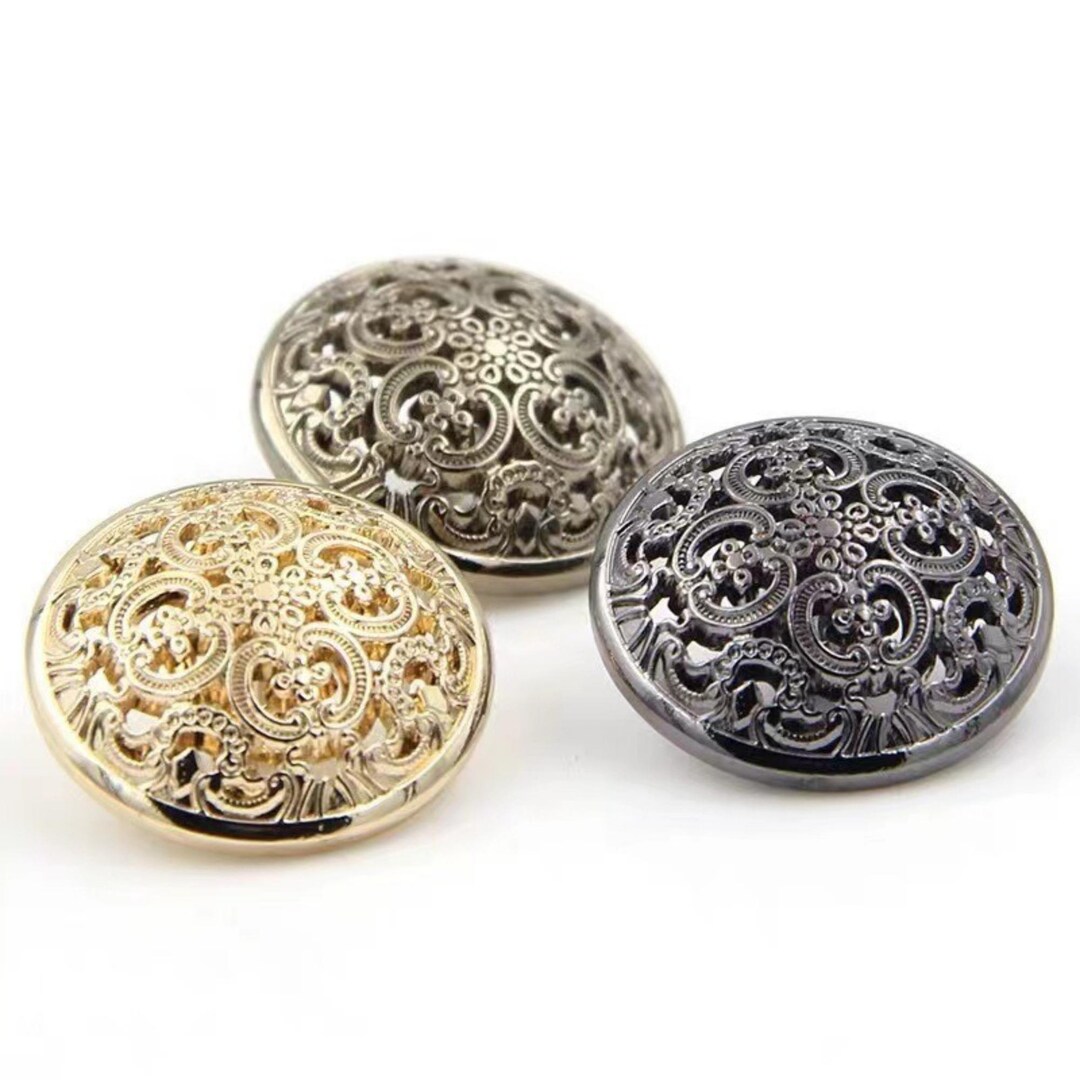 20 Pcs Vintage Geometry Gold Carved Shank Buttons, Metal Round Hollow ...