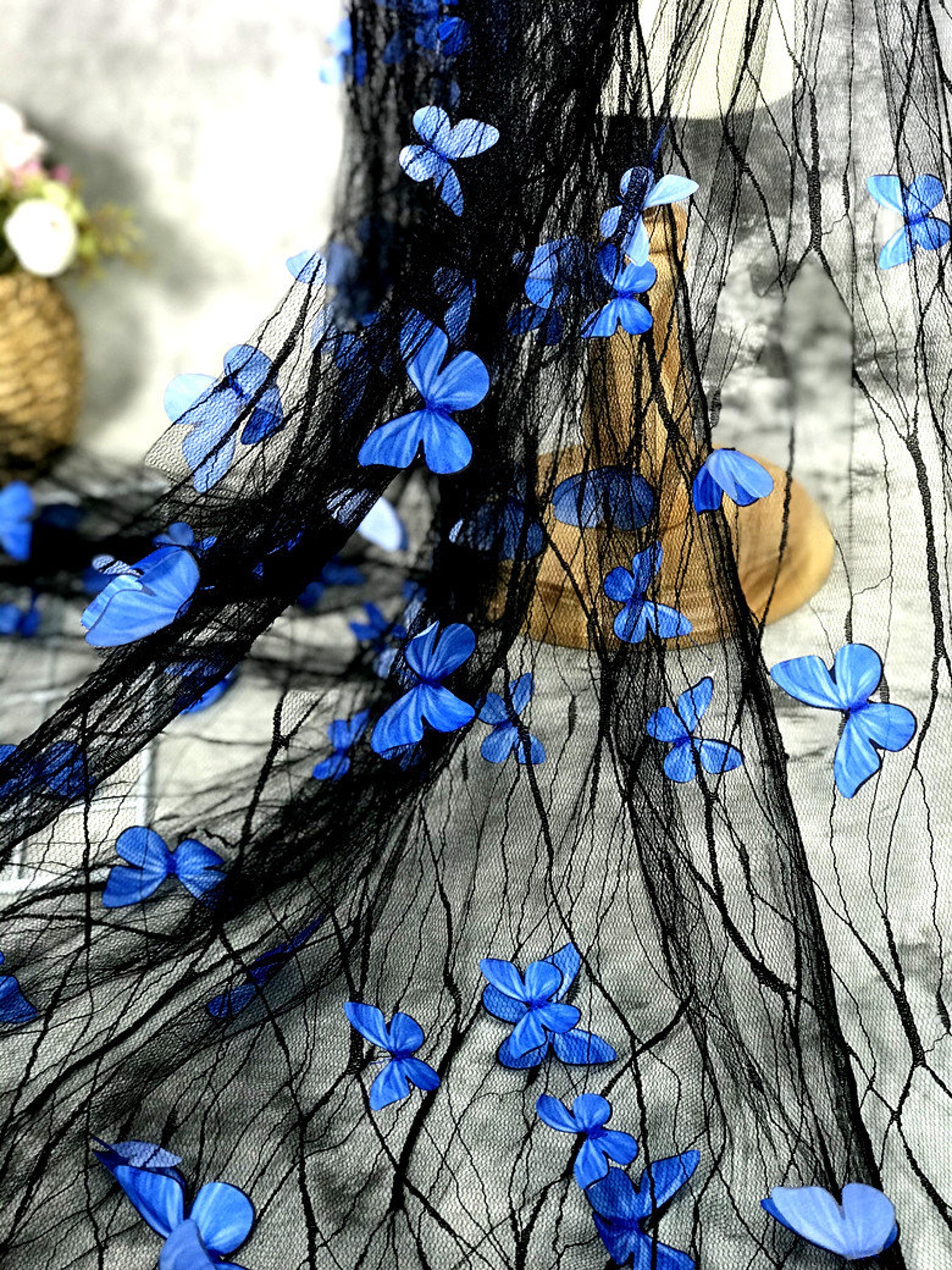 3D Butterflies Overlay Tulle Lace Fabric, Black Tulle Lace, Mesh Lace ...