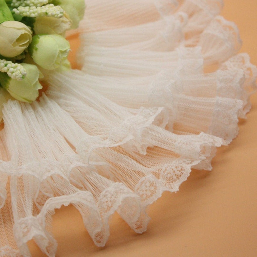 Lovely 2 Layers Soft Pleated Tulle Lace Trim, Ruffled Trim for Custom ...